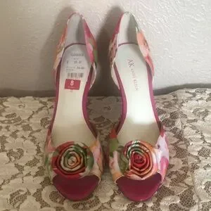 Anne Klein | Shoes | Anne Klein Pink Floral Heels Peep Toe | Poshmark